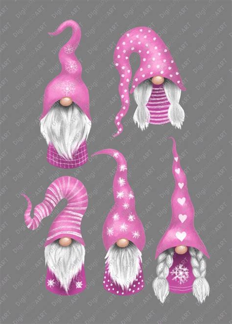Nordic Pink Christmas Gnomes Clipart Nisse Gnomes Clip Art Christmas