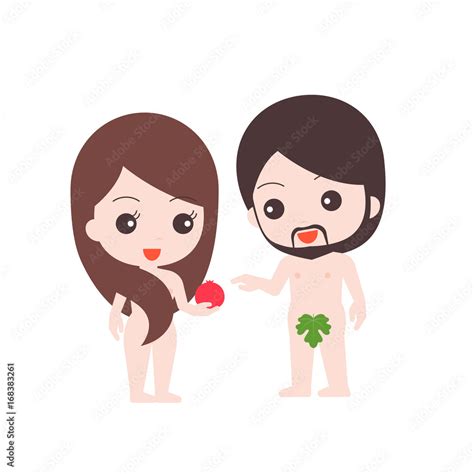 Naked Adam And Eve Illustration While Eve Giving Fruit Of Knowledge To
