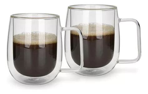 Set De 2 Tazas Doble Pared Vidrio Templado 300ml Fissman Cuotas Sin