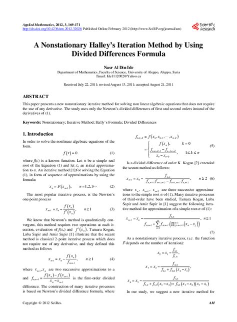 pdf a nonstationary halley s iteration method by using divided differences formula nasr al