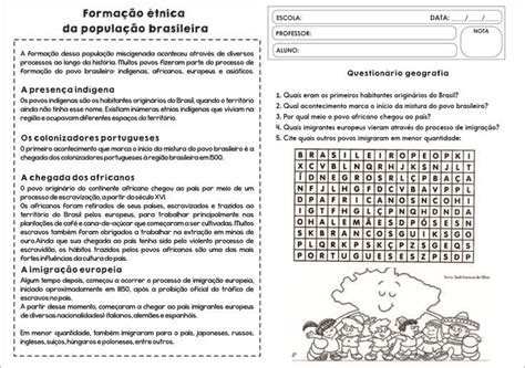 Atividade Sobre A Diversidade Do Povo Brasileiro