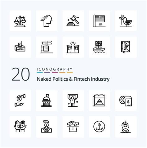 20 paquete de íconos de la línea de la industria fintech y la política