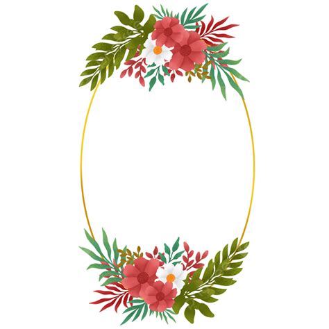 Oval Floral Frame PNG Transparent Red White Floral Wreath And Oval