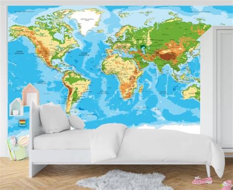 FOTOTAPETA tapeta 3D MAPA ŚWIATA po POLSKU dla Dziecka Dziecięce na