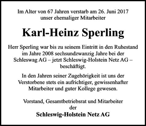Traueranzeigen Von Karl Heinz Sperling Trauer Anzeigen De