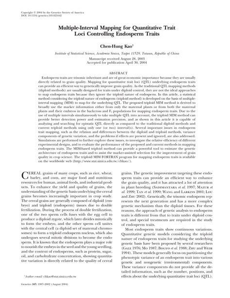 pdf multiple interval mapping for quantitative trait loci controlling endosperm traits