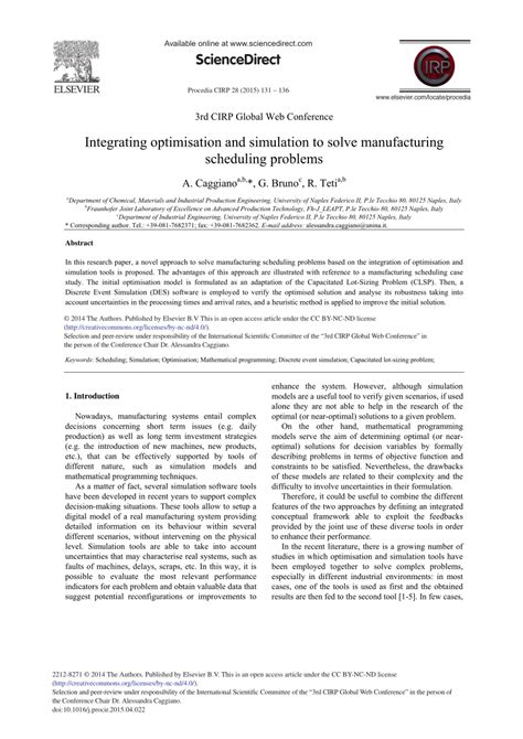 pdf integrating optimisation and simulation to solve manufacturing scheduling problems