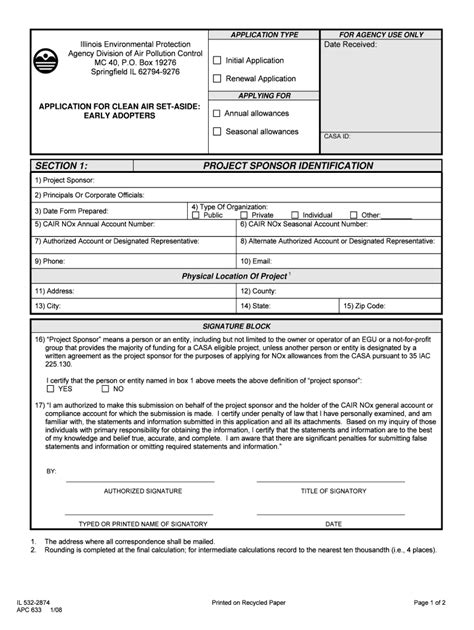 Fillable Online Epa State Il APC 633 Application For Clean Air Set