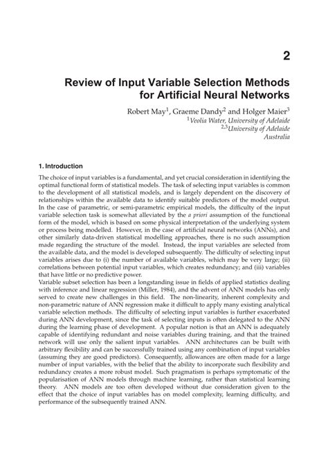 pdf review of input variable selection methods for artificial neural networks
