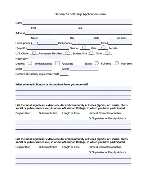 Printable Scholarship Application Template Printable Application