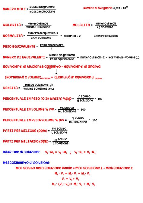 Formule Analitica NUMERO MOLI Massa In Grammi Massa Molecolare