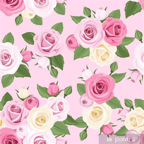 Vinilo Pixerstick Modelo inconsútil del vector con las rosas rosadas y