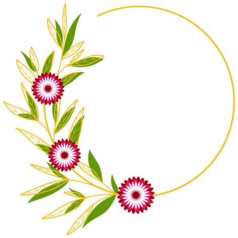Gold Leaves Circle Frame With Pink Flower Png