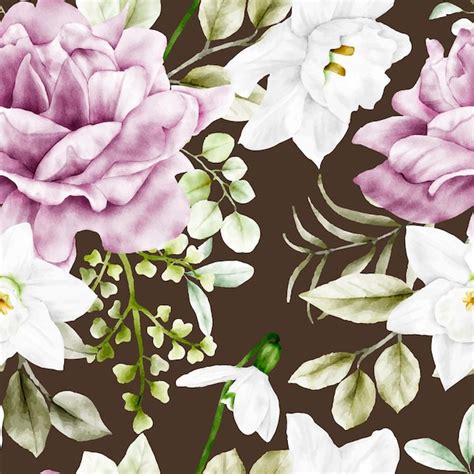 Premium Vector Seamless Pattern Blooming Peony Flower Watercolor