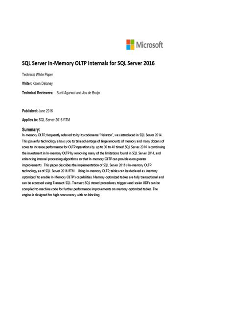 sql server 2016 in memory oltp white paper pdf pdf database index microsoft sql server