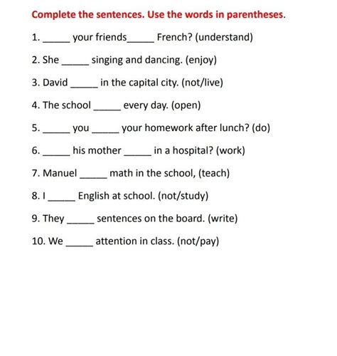 Complete The Sentences Use The Words In Parentheses Brainly Lat