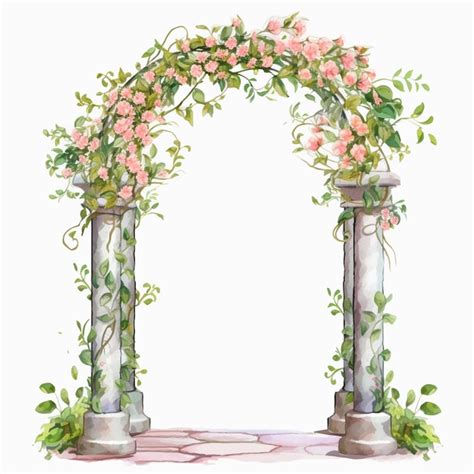 Uma Pintura Em Aquarela De Um Arco De Jardim Rosas Foto Premium