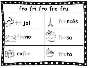 Dual Language Silabas Trabadas En Espanol Fra Fre Fri Fro Fru By Mary