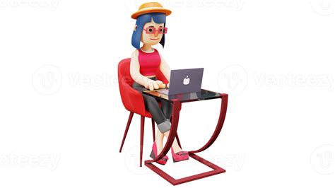 3D Illustration Career Woman 3D Cartoon Character Beautiful Office
