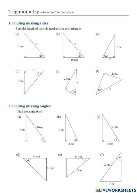 Trigonometry Finding Sides And Angles Worksheet For Right Triangle