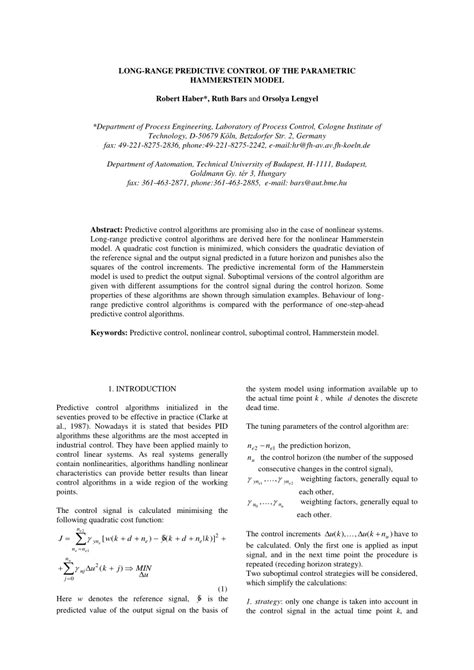 pdf nonlinear predictive control algorithms with different input sequence parameterizations