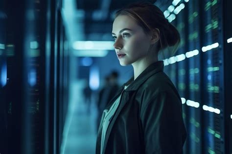 Premium Ai Image Female It Specialist Working At Futuristic Data