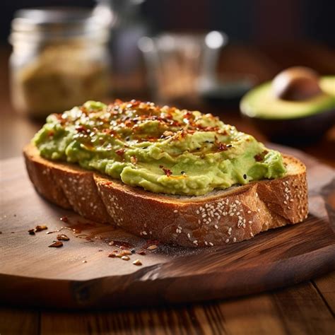 Premium AI Image A Toasted Bread With Avocado On It And A Jar Of