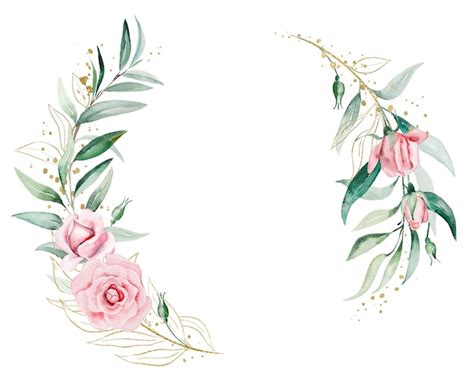 Corona hecha de flores de acuarela rosa y hojas verdes ilustración de