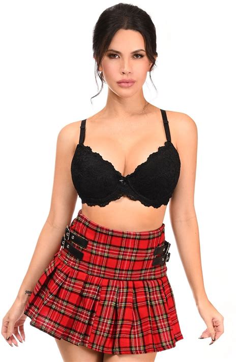 Pleated Plaid Mini Skirt With Buckles The Breast Form Store