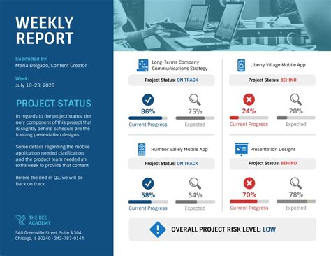 Business Project Weekly Status Report Template Venngage