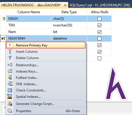 Tạo khóa chính trong SQL Server How Kteam Final Blade