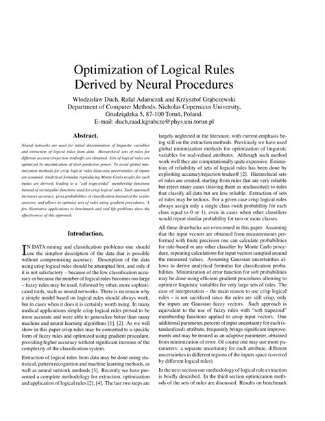 pdf optimization of logical rules derived by neural procedures