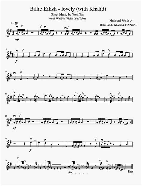 Lovely Billie Eilish With Khalid Violin Sheet