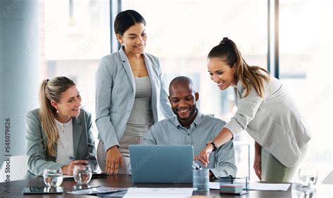 Business People Laptop And Meeting For Team Idea Strategy Or