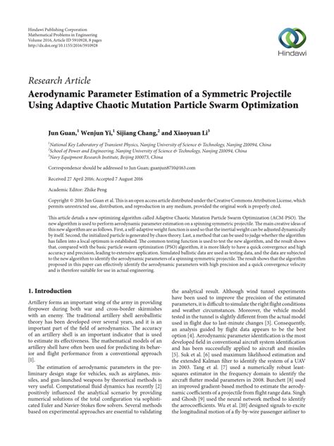 pdf aerodynamic parameter estimation of a symmetric projectile using adaptive chaotic mutation