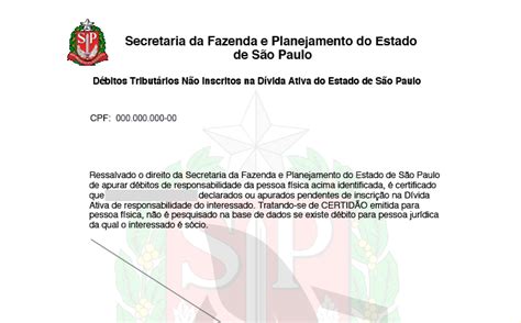 Certidão CND Estadual para SEFAZ Negativa de Débitos Tributrários