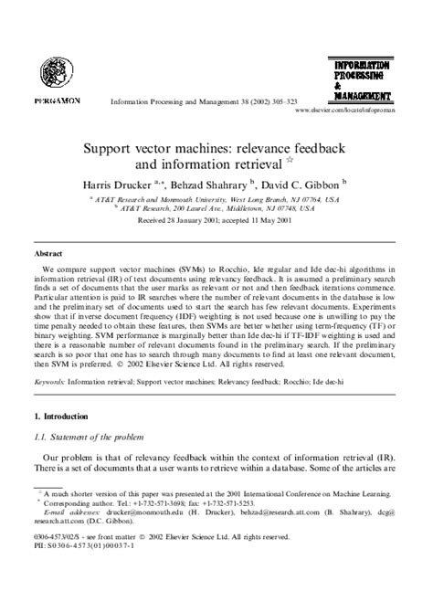 pdf support vector machines relevance feedback and information retrieval harris drucker
