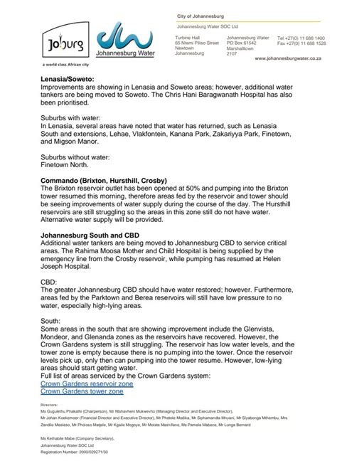 Johannesburg Water On Twitter Joburgupdates Media Statement Rand
