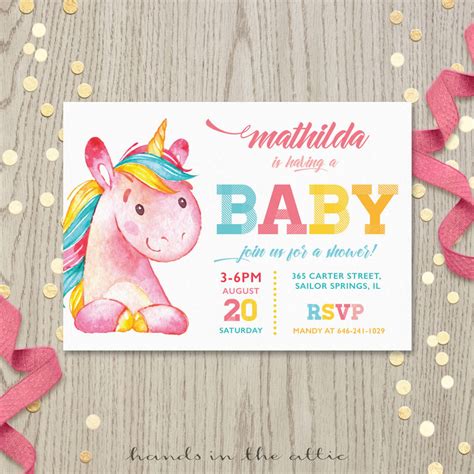 Pink Unicorn Baby Shower Invitation Hands In The Attic