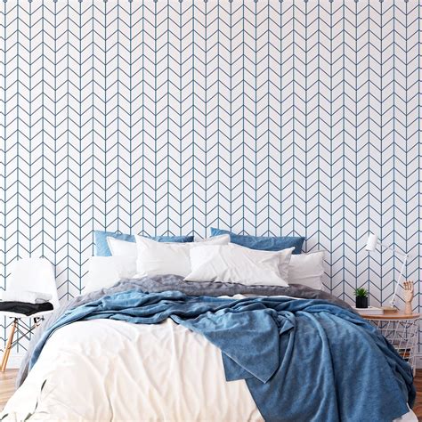 Papel De Parede Non Woven Chevron Clean Azul Herringbone Wallpaper
