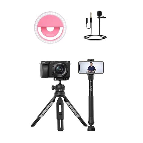Conjunto Blogueira para Selfie e Live Mini Tripé Anel de Luz