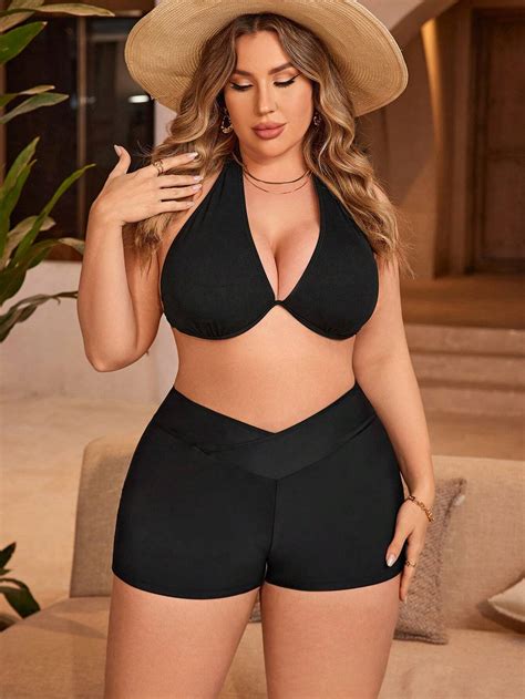 SHEIN Swim Curve Summer Beach Plus Size Women S Asymmetrical Waist Swim