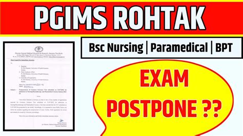 PGI Rohtak Bsc Nursing Exam Postpone PGIMS Bsc Nursing BPT Admit