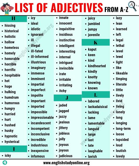 List Of Adjectives Adjectives From A To Z For Esl Learners