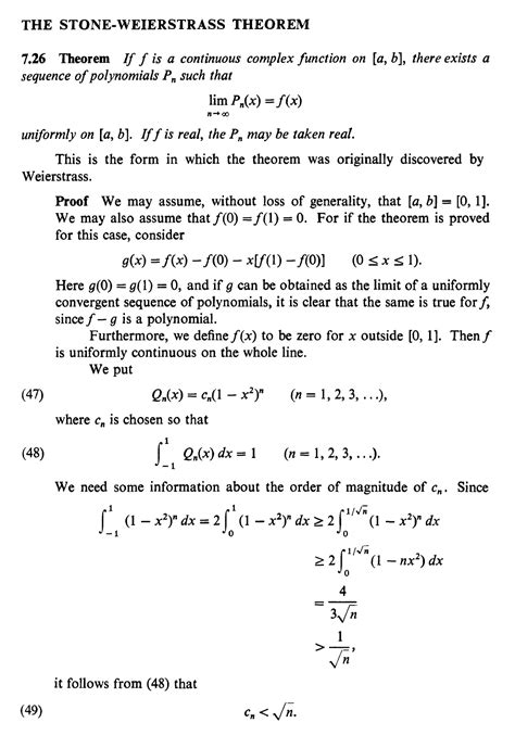 real analysis question about the proof of stone weierstrass theorem weierstrass approximation