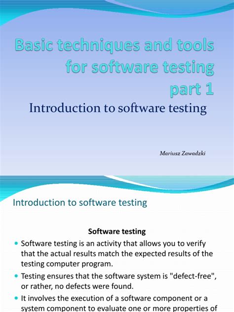 basic techniques and tools for software testing part1 pdf