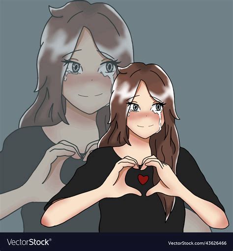 Cute Beautiful Girl In A Black Shirt Shows A Heart