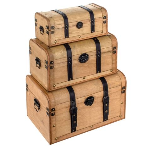 Juego 3 Baúles Madera Estilo Vintage Baúles Cajas y Cestas