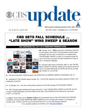 Fillable Online Cbs Sets Fall Schedule Fax Email Print Pdffiller