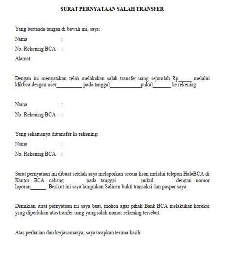 Contoh Surat Permohonan Bank Salah Transfer Contoh Surat Permohnan